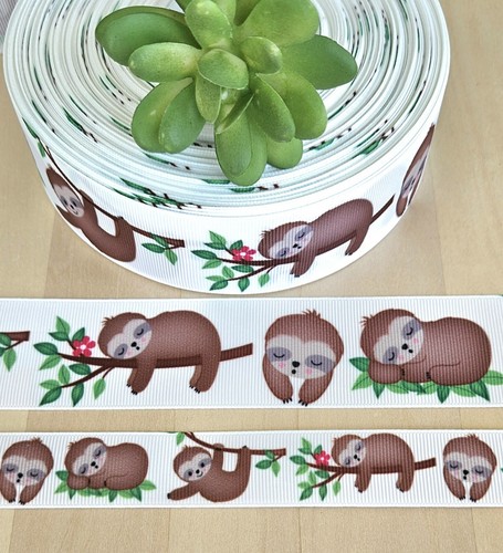 7/8 & 1.5" (1 YD) Sloth Grosgrain Ribbon Baby Shower Sloth Hair Bows ...