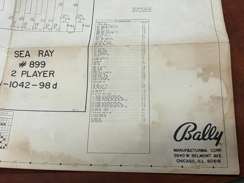 ORIGINAL-BALLY-SEA RAY-PINBALL-SCHEMATICS | eBay