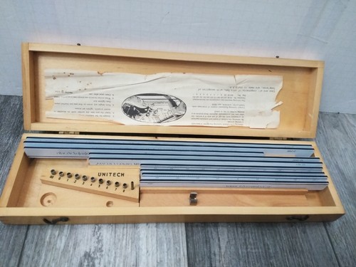 VTG. Lettering Set Drafting Kit Wood Case Templates Unitech Engineering ...