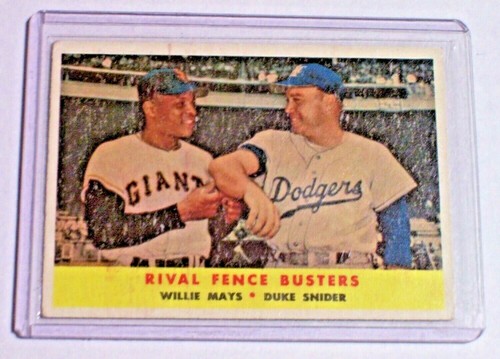 1958 Topps Willie Mays Duke Snider #436 Rival Fence Busters Giants ...