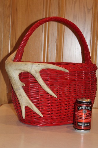 Wicker Basket Antler Set Whitetail Deer Mule Log Cabin Decor Taxidermy ...