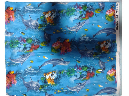 cotton fabric print of dolphins and fish with coral by joann fabrics | eBay