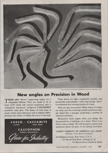 1945 Print Ad * Casein Co of America Knees Supporting Angles Lifeboat ...