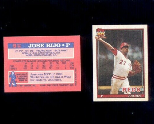 1991 Topps Cracker Jack JOSE RIJO Cincinnati Reds Rare Mini Card | eBay