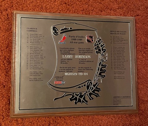 1988-89 All-Star Game Larry Robinson Jersey Plaque Montreal Canadiens ...