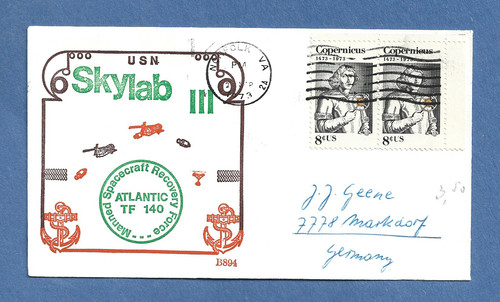 SKYLAB 3 RECOVERY FORCE SEP 25,1973 NORFOLK VA BECK B894 SPACE COVER ...