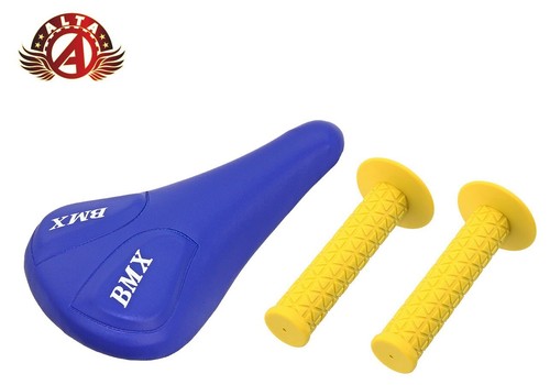 ALTA Blue BMX Vinyl Saddle & Triangle 125mm Yellow Grips BMX BIKES. | eBay