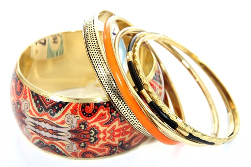 Women's Fashion Exotic Print Six Pieces Bangles Set Orange/Gold | eBay
