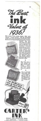1937 Carter’s Ink Best Ink Value of 1936 Fountain Pens Writing Vintage ...
