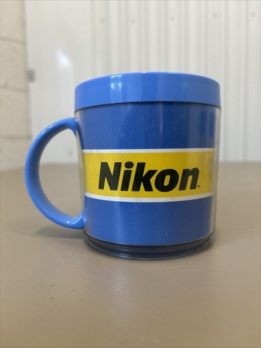 Nikon Camera Coffee Mugs Rare Logo Plastic Blue Yellow 1990s NEW OLD ...