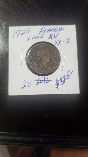 1720 Coin~ France~ Louis XV, 1/6 Écu (XX – S) de France-Navarre, 20 ...