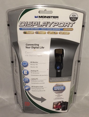 🎁 Monster Cable Digital Life 4' DisplayPort 🆕 Advanced Hi-Speed 3D ...