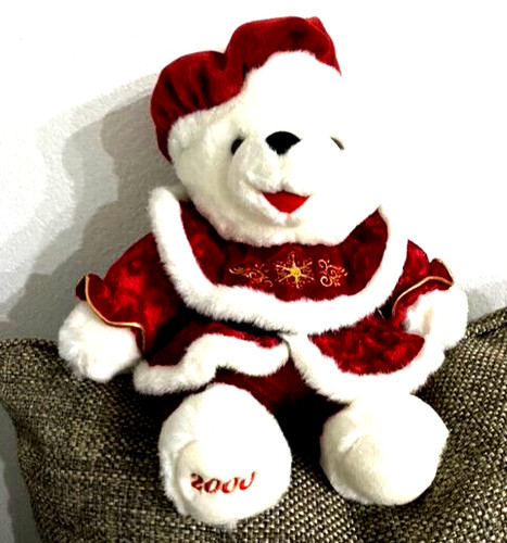 2000 WalMART CHRISTMAS Snowflake TEDDY BEAR White Girl 14" Red Outfit ...