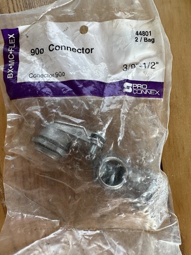 NEW Pro Connex BX-MC-FLEX 44801 3/8” - 1/2" 90o. Cable Connector 2 pc ...