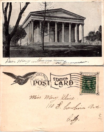 Historic Girard College Philadelphia Postcard - Divided Back with ...