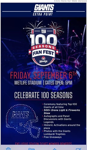 1-18 Tickets - 2024 New York Giants Fan Fest 9/6/24 Fireworks 100th ...