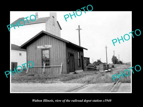 OLD 8x6 HISTORIC PHOTO OF WALTON ILLINOIS THE RAILROAD DEPOT STATION ...