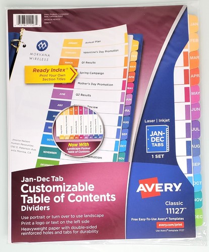 Preprinted Tabs Multicolor Binder Divider with 12 Jan-Dec 11127 Lot of ...