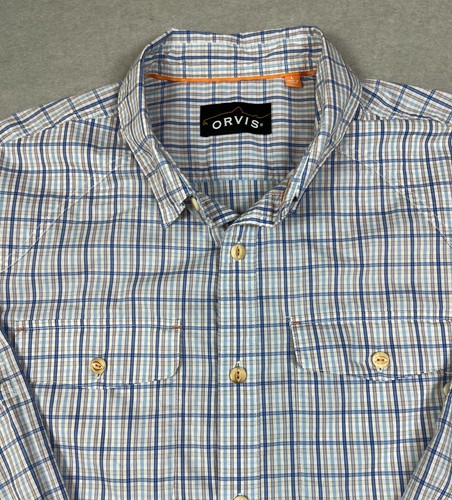 Orvis Trout Bum Western Shirt Men’s L Blue White Plaid Long Sleeve ...