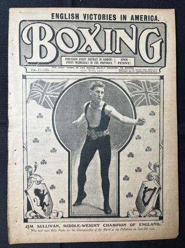 1911 May 27th BOXING Vintage Magazine JIM SULLIVAN on Cover, BILLY ...