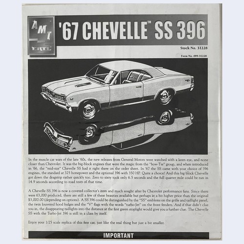 67 Chevelle SS 369 AMT - Assembly Stock 1/25 Scale Model Instructions ...