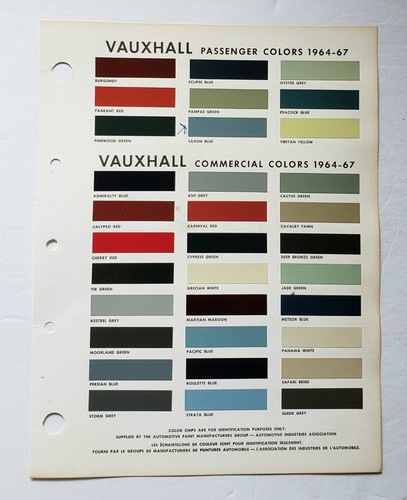 1964 1965 1966 1967 Vauxhall Auto Color Chips Chart Paint Codes | eBay