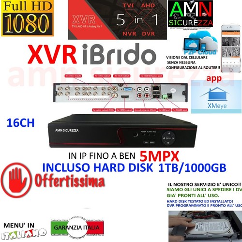 DVR NVR IBRIDO NVR AHD TVI CVI 16 CH CANALI FULL HD IP CLOUD 3G WIFI ...