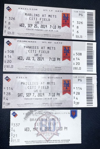 Mets Ticket Stubs Lot of 4 vs Yankees Braves Phillies Marlins | eBay