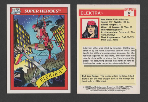 1990 Marvel Universe Series 1 #49 Elektra Comic Trading Card NEW ...