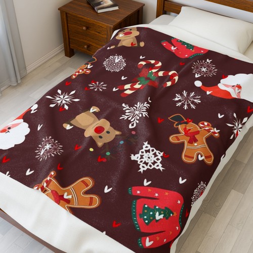 Christmas Cookie and Santa Velveteen Blanket | Gingerbread, Candy Cane ...