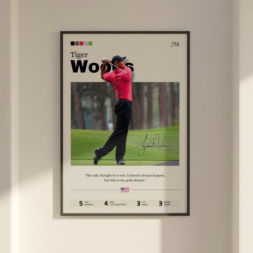Tiger Woods poster, Golf print fan gift, Tiger Woods golf icon print ...