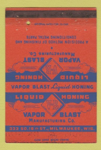 Matchbook Cover - Liquid Honing Vapor Blast Milwaukee WI 40 Strike | eBay