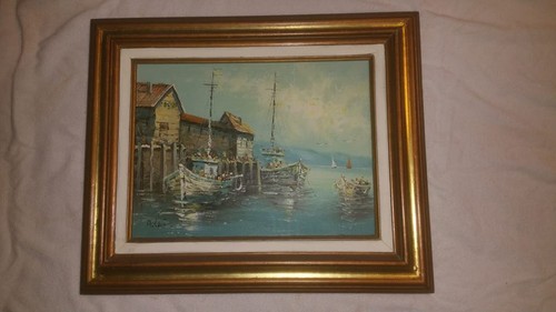 Unknown Artist~Acrylic or Oil Painting~Dockside Scene~NR by Unknown | eBay