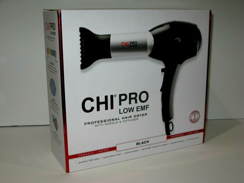 CHI Pro Low EMF Professional Black Hair Dryer with Nozzle & Diffuser ...