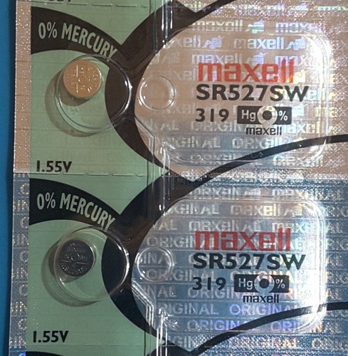 2 pcs Maxell 319, SR527SW, 280-60, SR64, 1.55V, Watch Battery, 0% Hg ...
