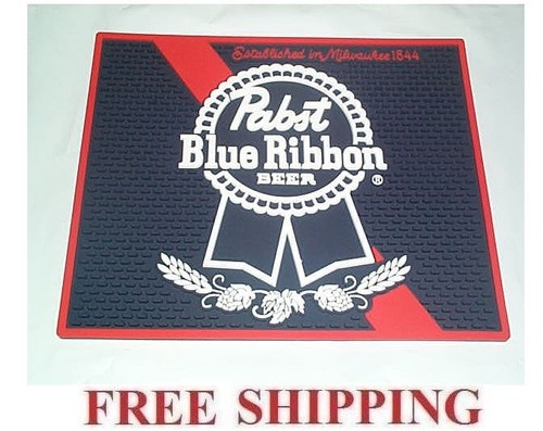 PABST BLUE RIBBON PBR WAIT STATION RUBBER SPILL MAT BAR COASTER 13x11 ...