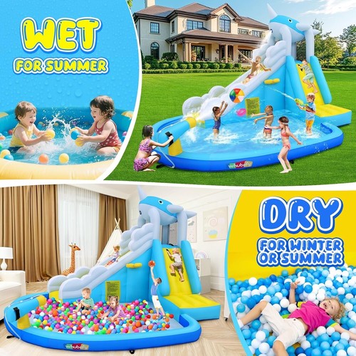 Blow Up Bouncer Water Park with Narwhal Waterfall Rush Slide & Large ...