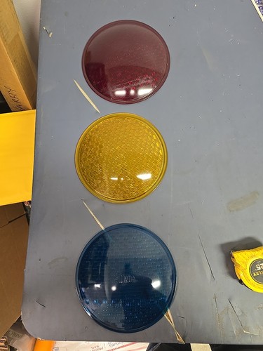 Vtg Blue Red Yellow Kopp Glass Econolite Traffic Signal Lens 8 3/8" TL ...