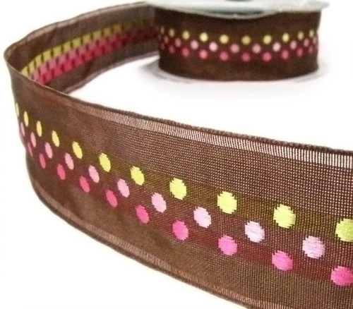 5 Yards Pink Yellow Woven Jacquard Polka Dot Brown Ribbon 1 1/2"W | eBay