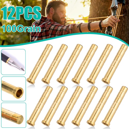 12Pcs 100Grain Heavy Weight Arrow Brass Inserts Base Archery ID6.2mm ...