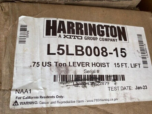 Harrington L5LB008-15 3/4 TON LEVER HOIST, 15' LIFT (NEW) | eBay