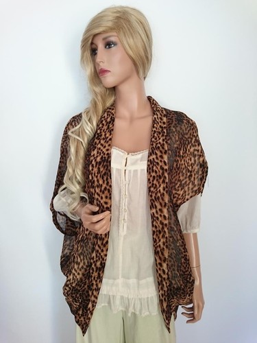 BIK BOK Womens Long Open Cardigan XS Brown Light knit Short Sleeve V ...