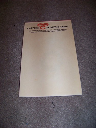 Eastern Electric Corporation 1100 Commerce Street Lynchburg Virginia Note Pad | eBay