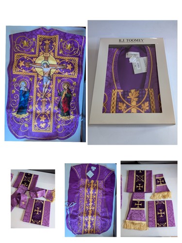 Latin Mass Purple Fiddleback Chasuble Vestment Set Veil Maniple Stole ...