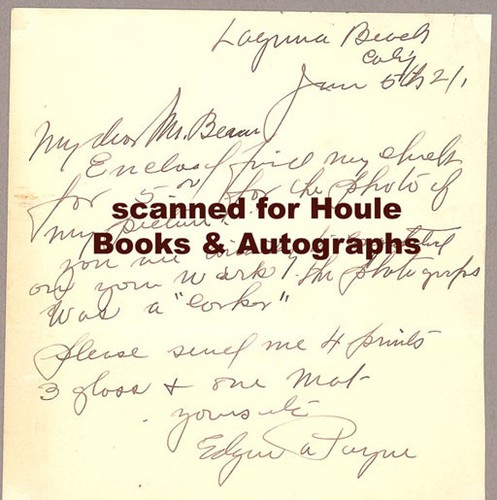 EDGAR A. PAYNE - LETTER- SIGNED -1921 CALIFORNIA IMPRESSIONIST PAINTER ...