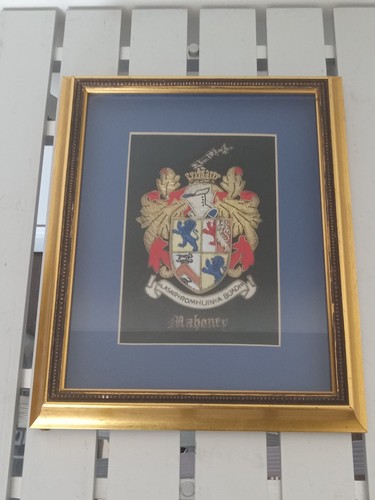 Vintage MAHONEY Coat of Arms Family Crest Embroidered Metallic Thread ...
