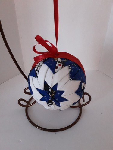 Handmade Christmas Ornament Quilted Folded Star Ball 4" Blue White | eBay