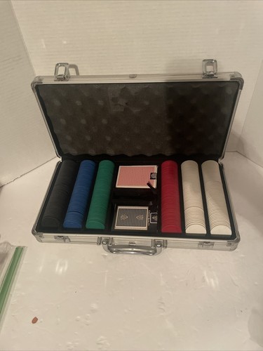 Texas Holdem Poker Chip Set With 2 Decks Of Playing Cards Briefcase ...