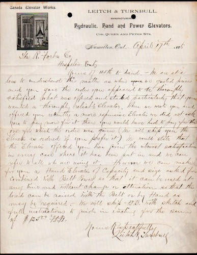 1886 Hamilton Ontario Canada - Leitch & Turnbull - Elevator Works ...
