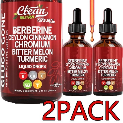 2 Bottles Clean Nutra Berberine with Ceylon Cinnamon Supplement Liquid ...